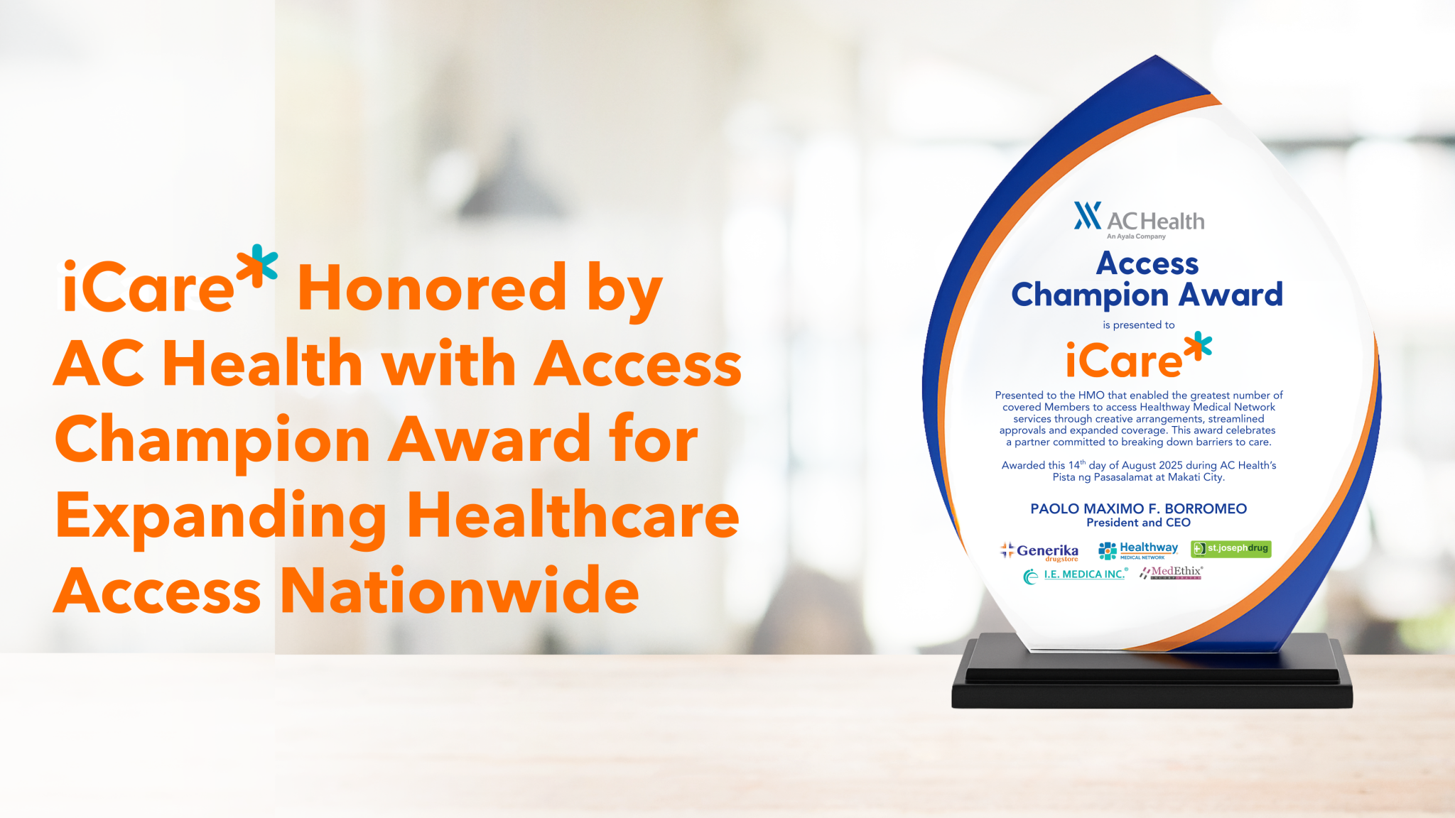 iCare Honored by Ayala with Access Champion Award for Expanding ...